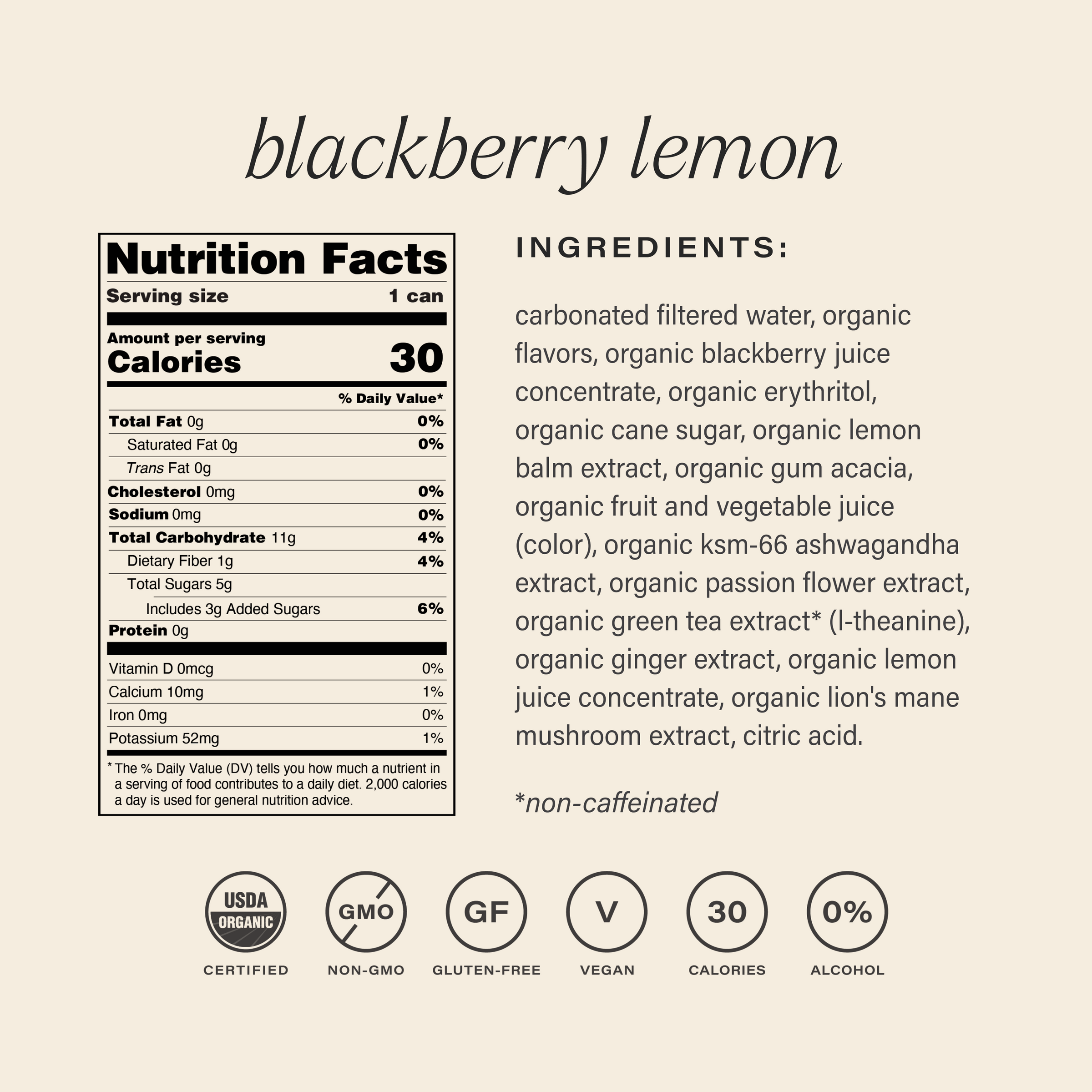 hiyo | blackberry lemon, non-alcoholic functional seltzer