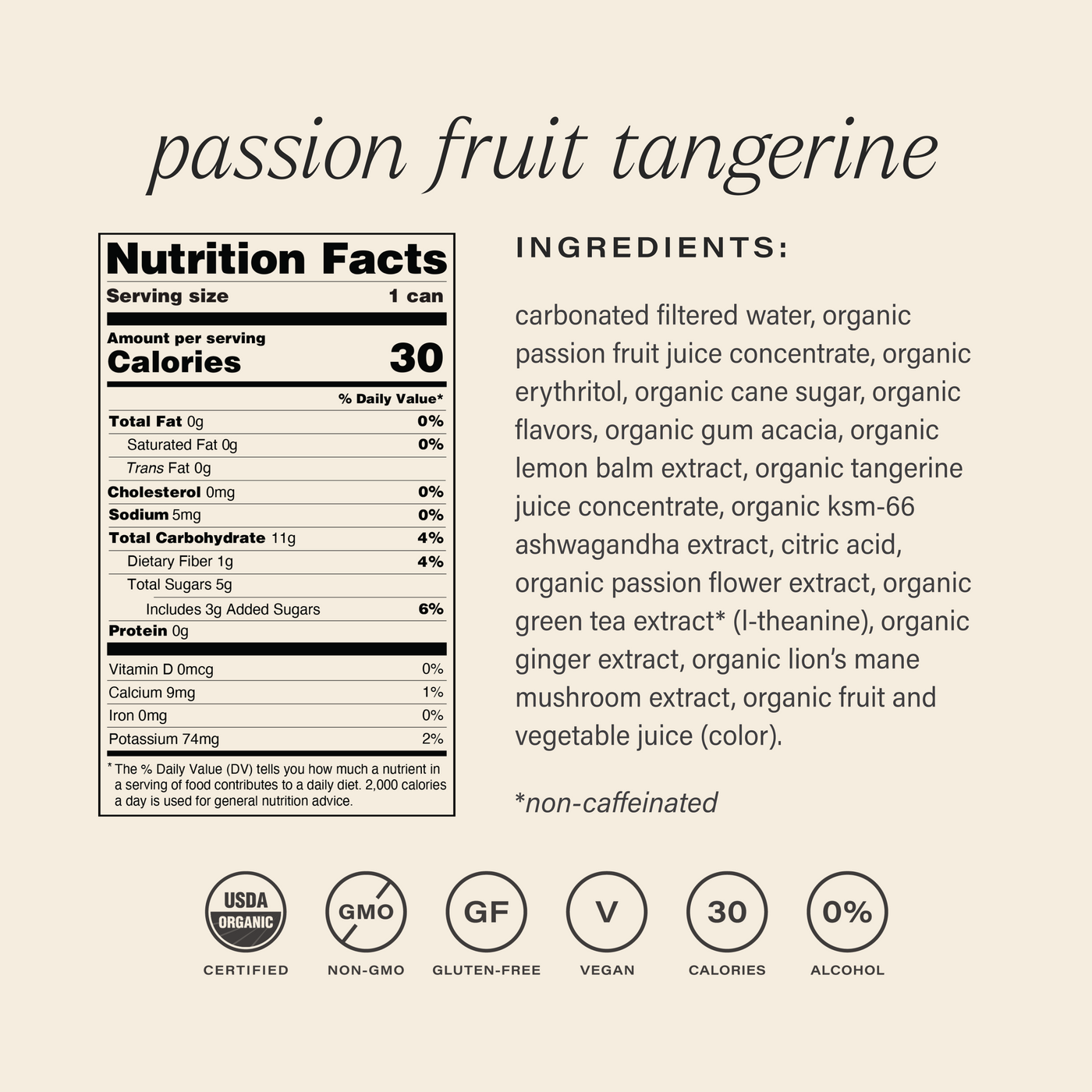 hiyo | passion fruit tangerine, non-alcoholic functional seltzer