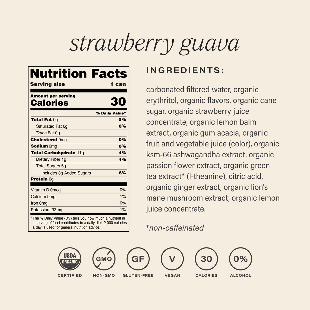 hiyo | strawberry guava, non-alcoholic functional seltzer