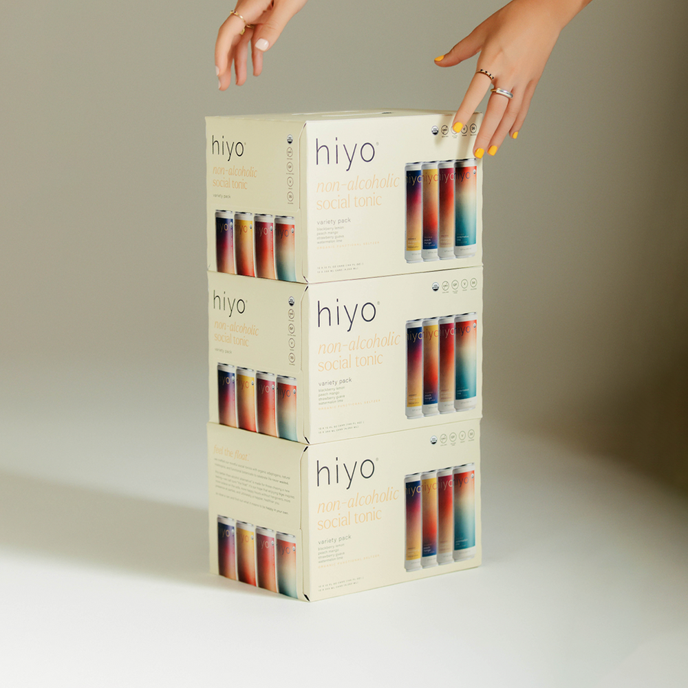 hiyo variety pack, non-alcoholic functional seltzers, 12-pack (12oz.)